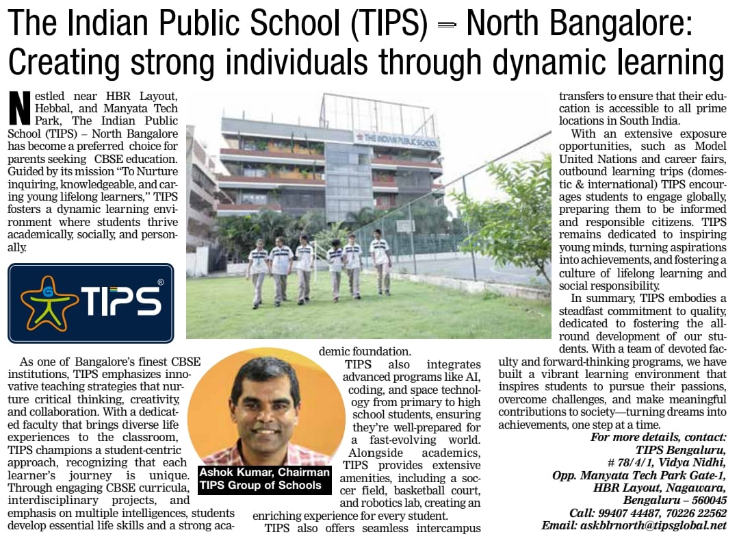 TIPS Bengaluru Shines as a Top Emerging School in Times School Ranking ...